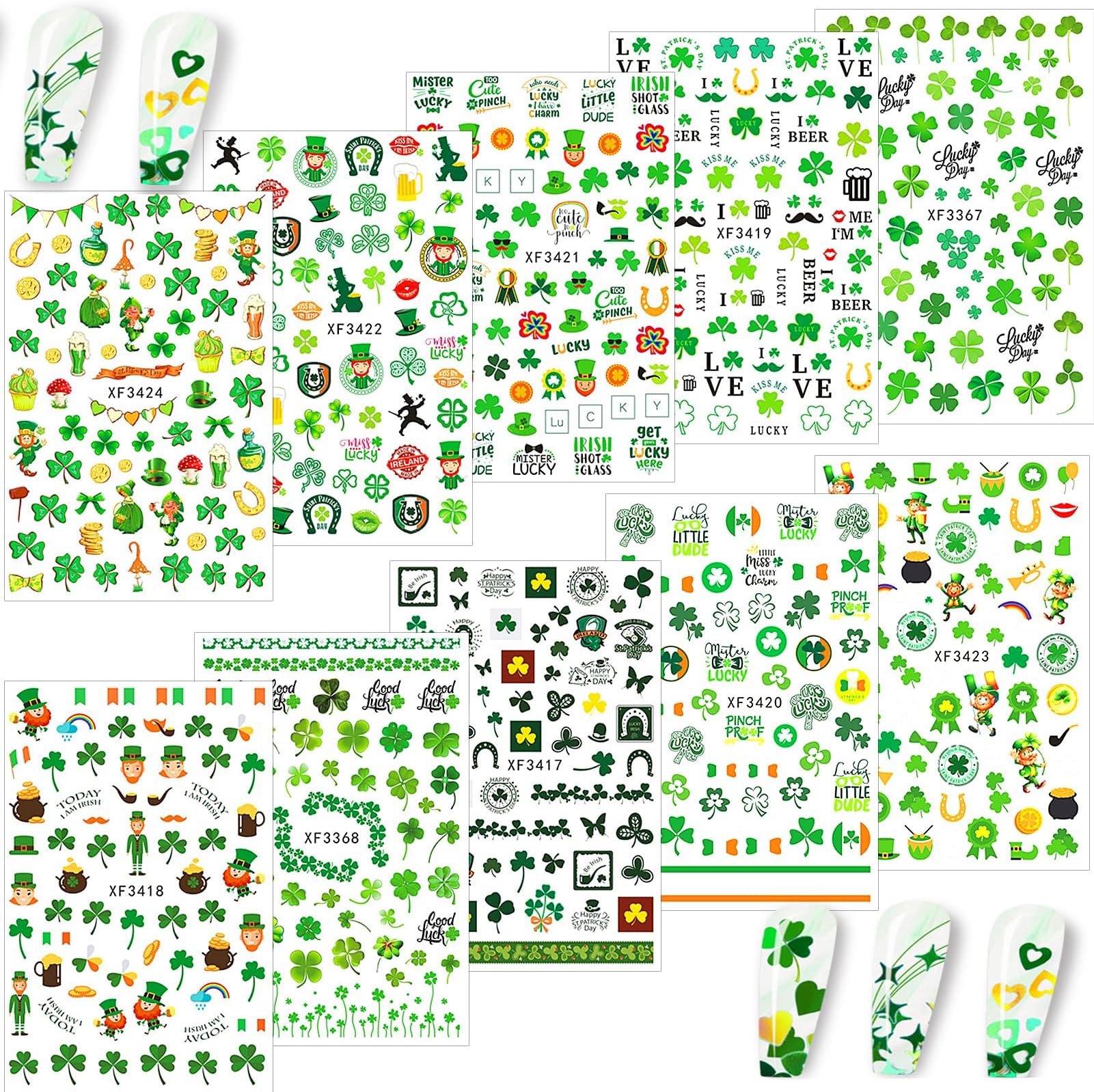 Amazon.com: 12 Sheets St Patrick’s Day Nail Art Stickers Decal 3D Cute ...