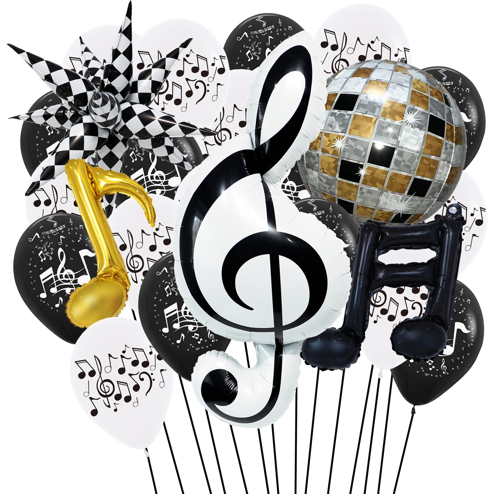 Amazon.com: 29 Pcs Black White Gold Music Balloons Music Note Disco ...