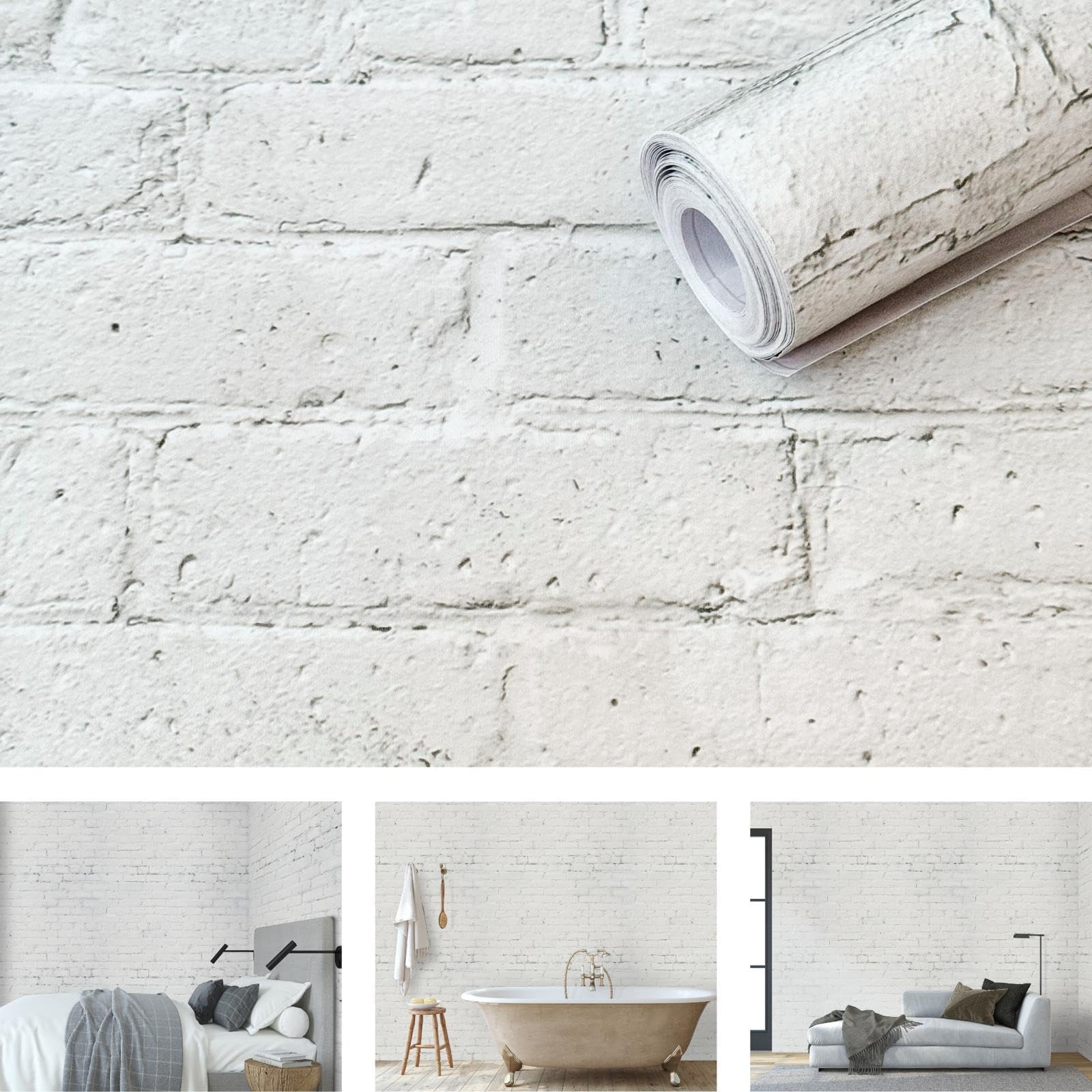 Arthouse Whitewashed White Brick Wallpaper - Photographic Design - 3D ...