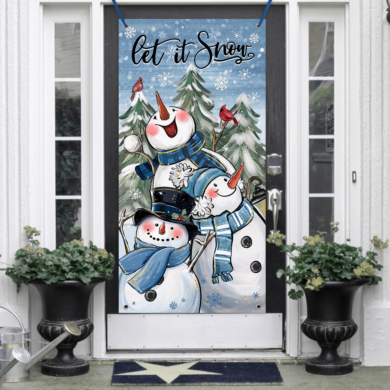 Amazon.com : Deroro Winter Snowman Door Cover Decorations, Let It Snow ...