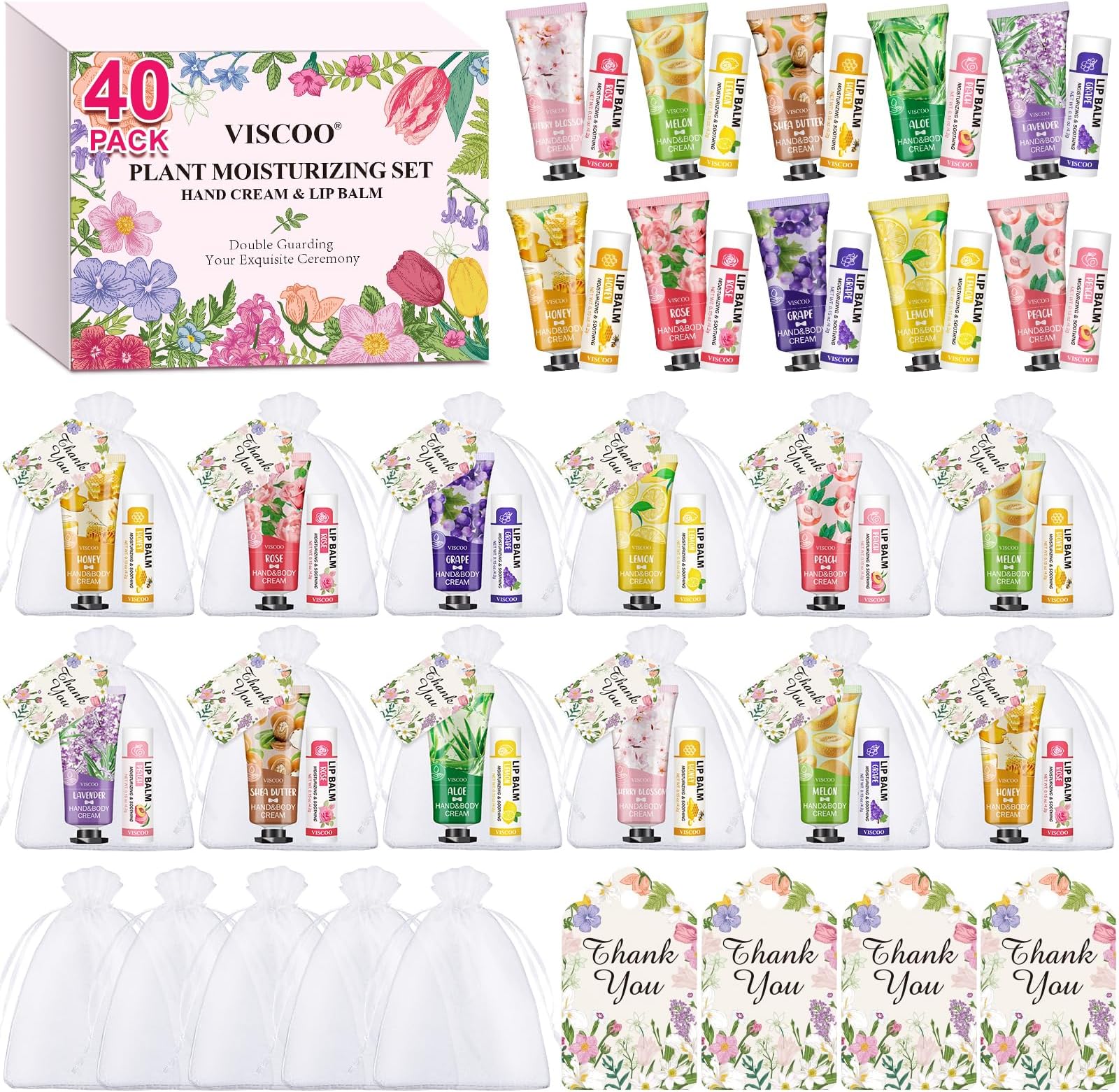 Amazon.com : VISCOO 40 Sets Hand Cream Bulk and Lip Balm Bulk Set ...