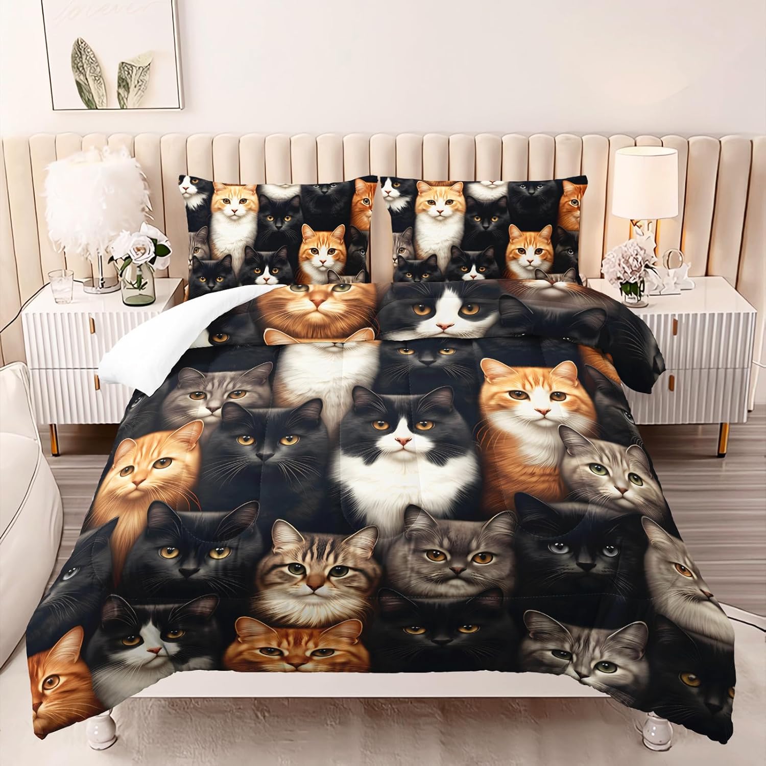 Amazon.com: AILONEN 3D Cat Head Comforter Set for All Season Full Size ...