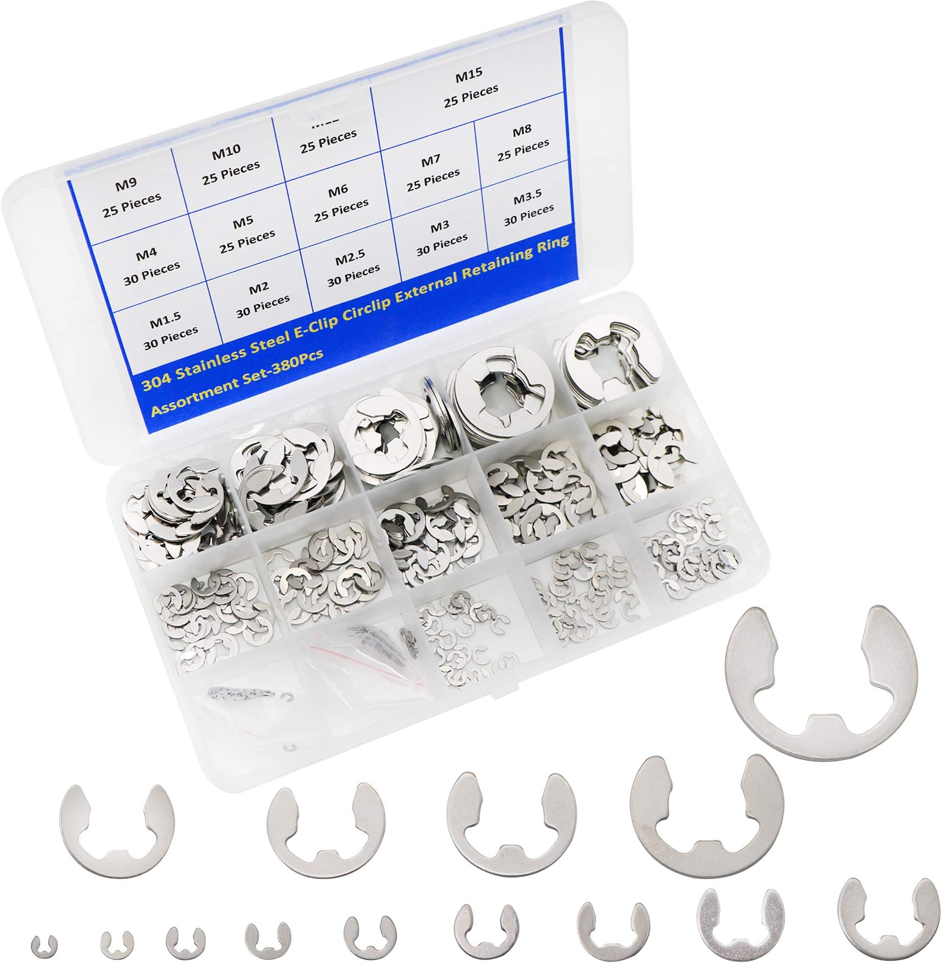 Amazon.com: [400Pcs] E-Clip Circlip Ring 13 Sizes External 304 ...