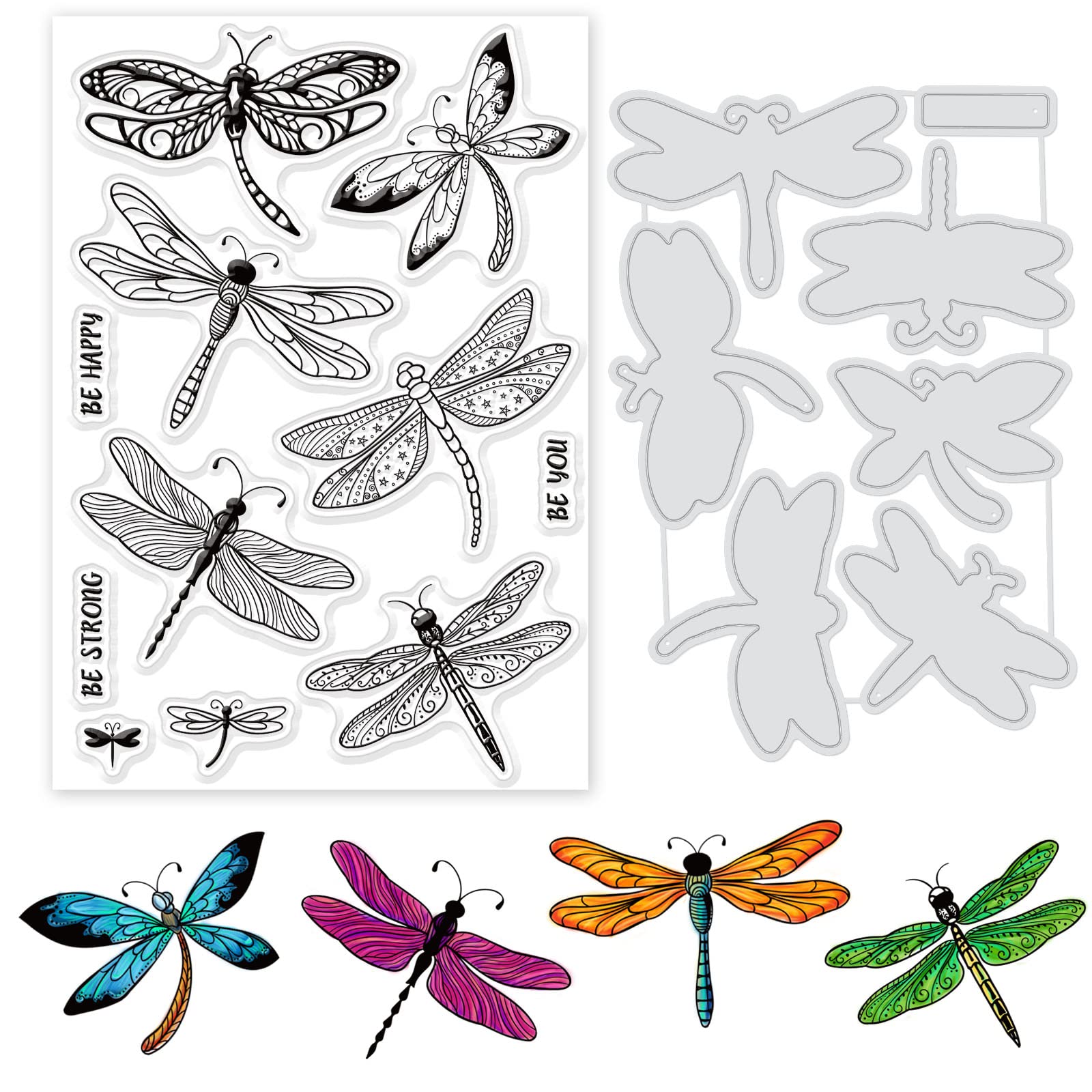 GLOBLELAND Dragonfly Theme Clear Stamps and Die Cuts Silicone Stamps ...