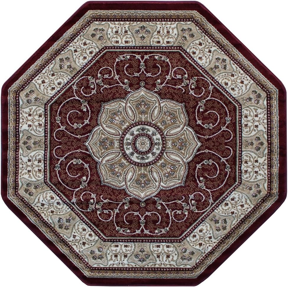 Amazon.com : Bellagio Traditional Octagon Area Rug Design 401 Black (5 ...