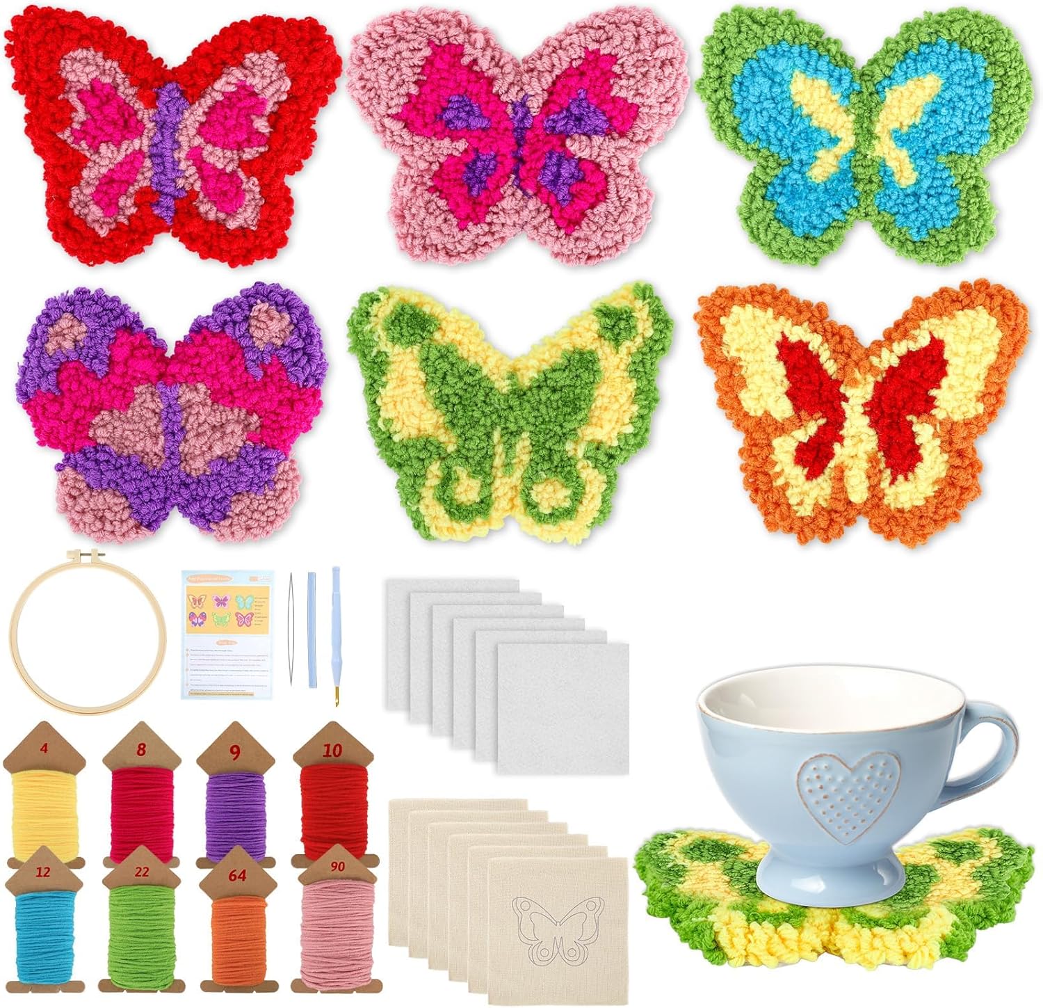 Amazon.com: Punch Needle Kit for Beginners 6 Patterns Butterfly Designs Embroidery Punch Needle ...