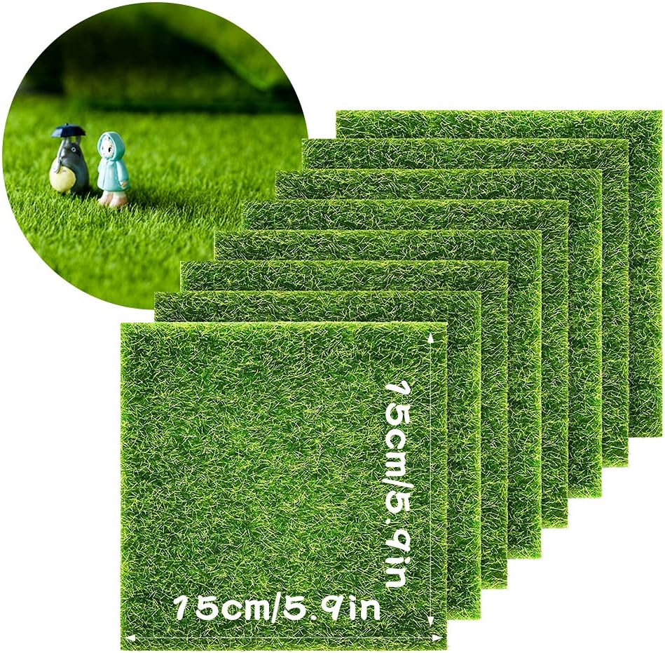YASQZ Artificial Grass Craft, 8 Pcs Fake Grass Craft/ Faux Grass Tiles ...