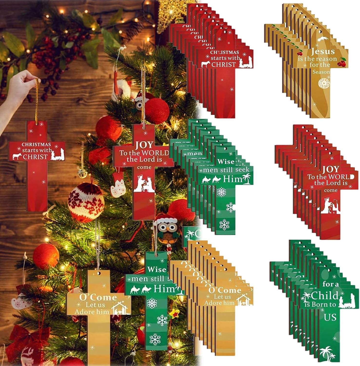48 Pcs Wooden Cross Decorations - Christian Nativity Scene Ornaments ...