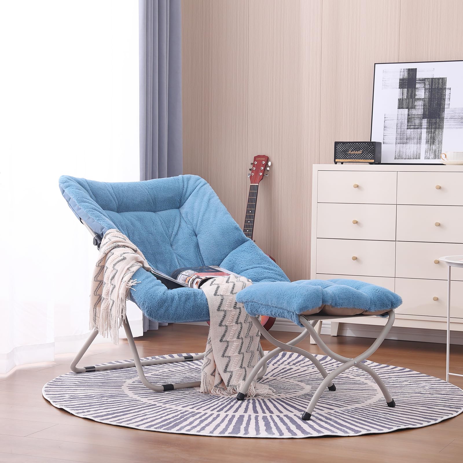 Givjoy Living Room Chair with Ottoman, Soft Faux Fur Saucer Chair ...