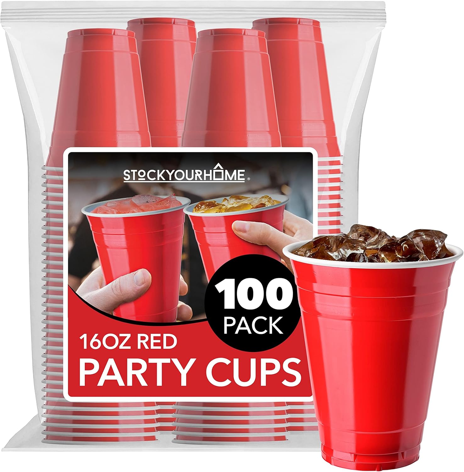 Amazon.com: Stock Your Home Red Plastic Cups Disposable, 16oz (100 ...