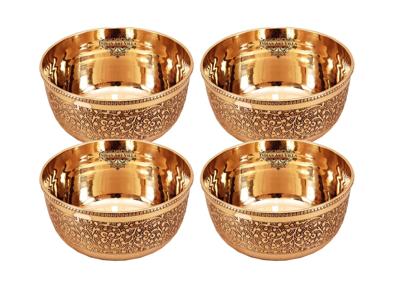 Buy INDIAN ART VILLA Pure Brass Embossed Design Flat Bottom Bowl ...