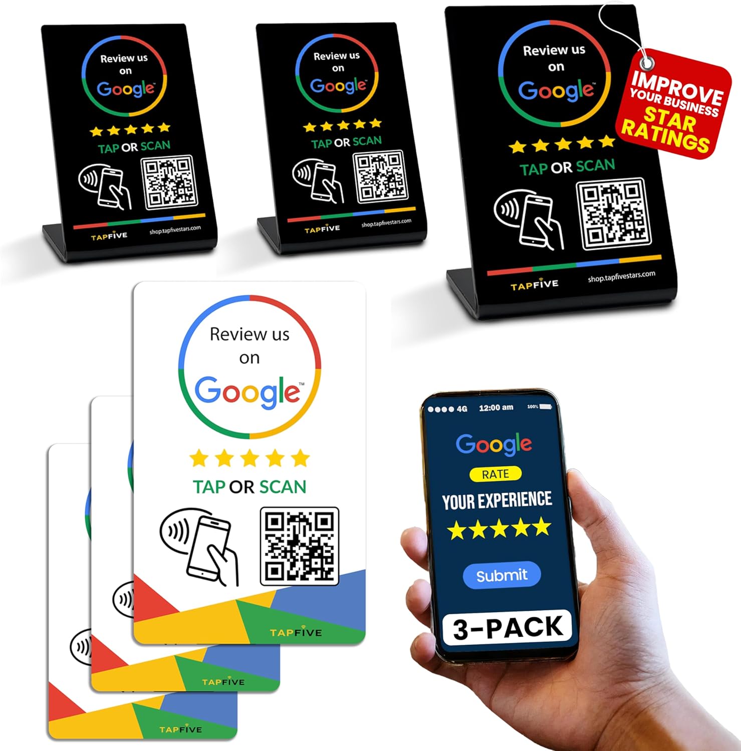 2x 3-Pack Bundle: Google Review Stand + Google Tap Review Card Bundle ...