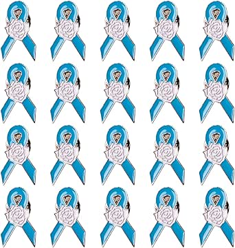 WANDIC 20PCS Blue Ribbon Awareness Brooch with Rose, Blue Ribbons Lapel ...