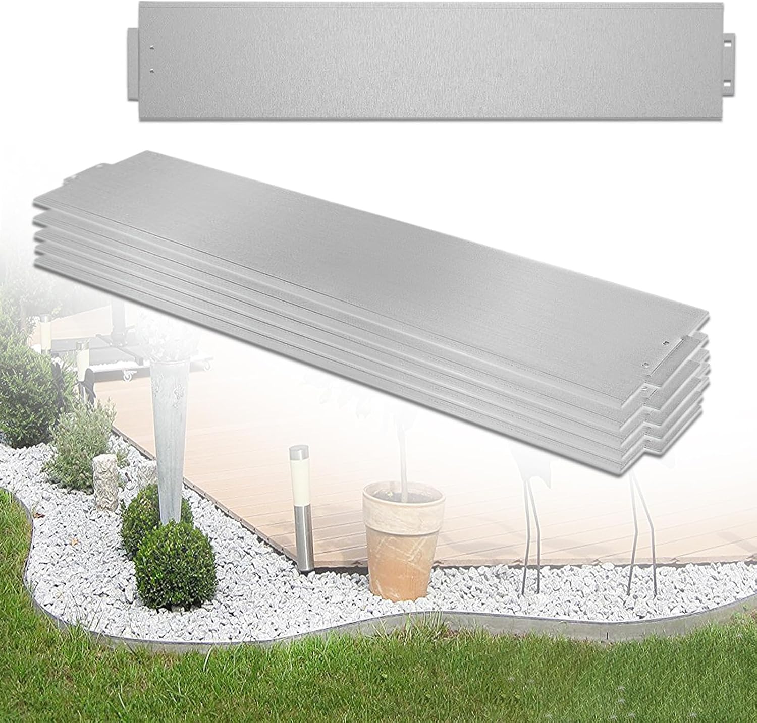 FIVMEN Lawn Edging Galvanised 40 m Galvanised Metal Lawn Edging with ...