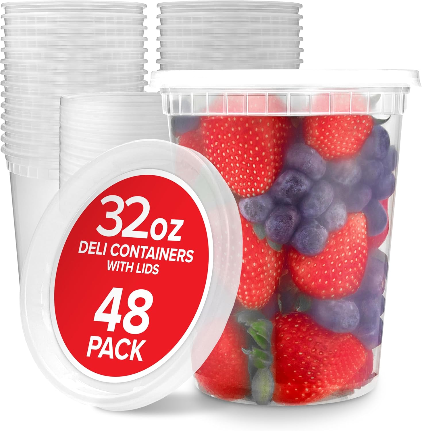 Amazon.com: Stock Your Home 32oz Plastic Deli Containers with Lids (48 ...