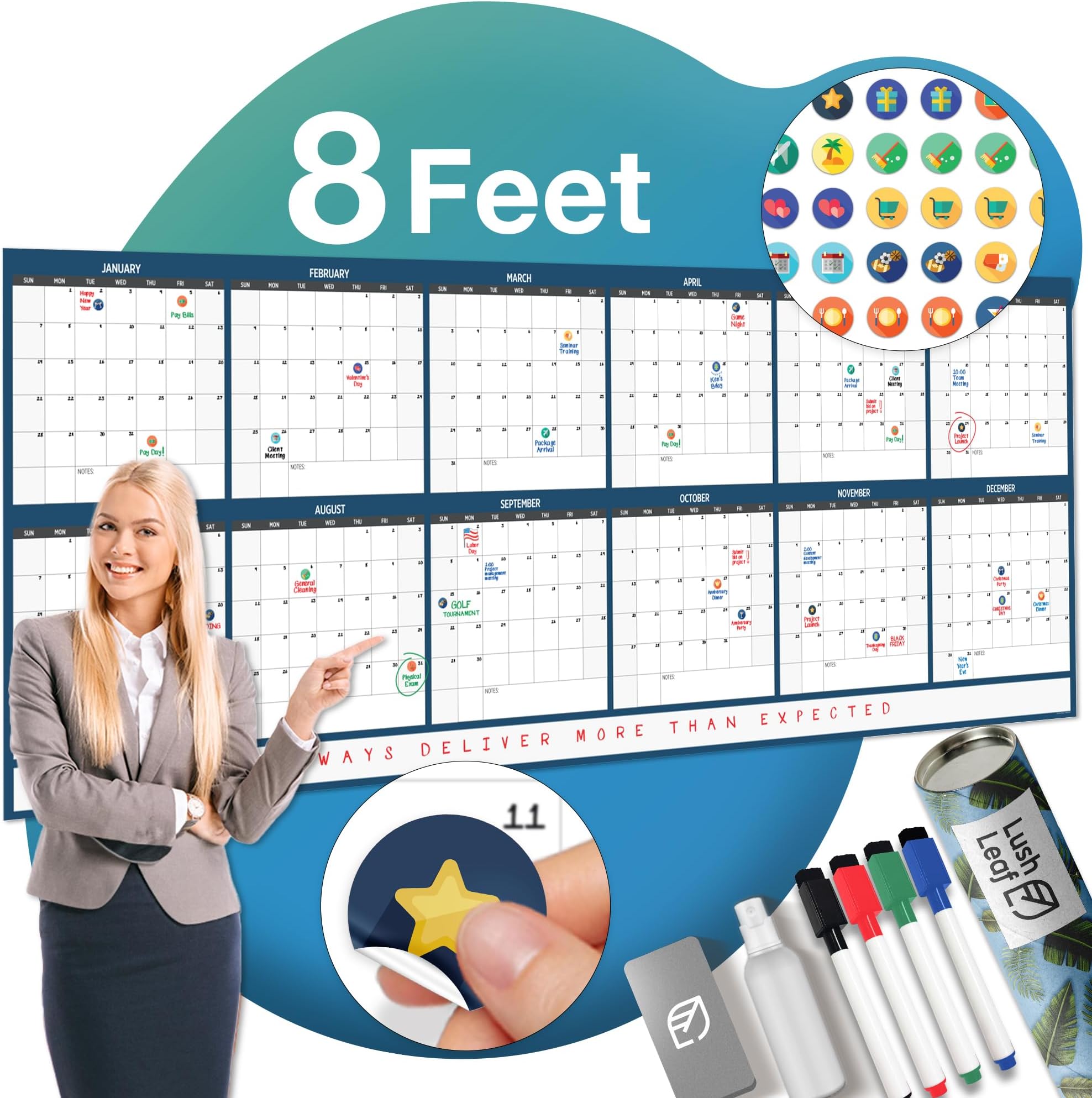 Amazon.com: Extra Large Wall Calendar - 36" x 96" - Full Year Dry Erase ...