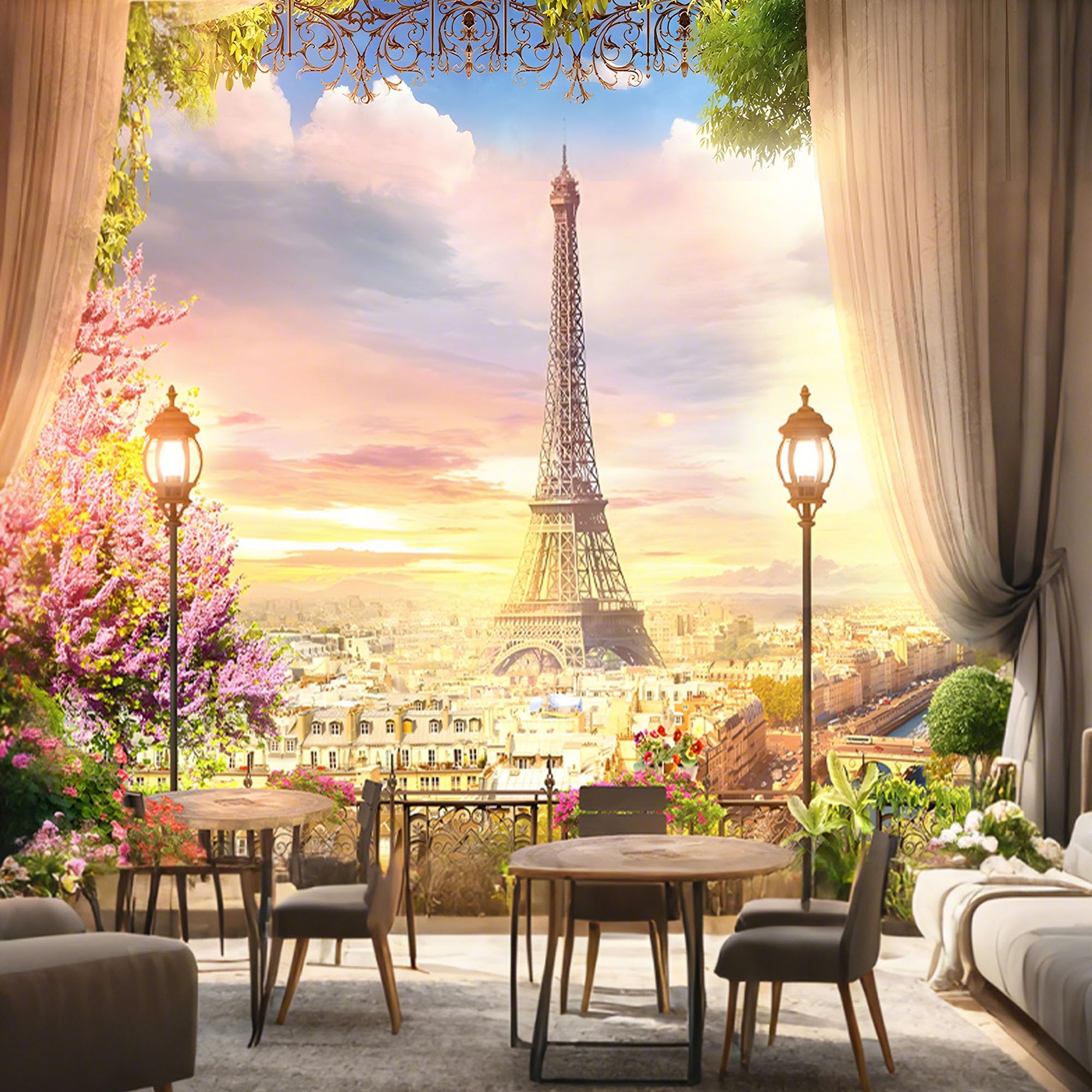 Amazon.com : BELECO 7x5ft Fabric Paris Eiffel Tower Backdrop Romantic ...