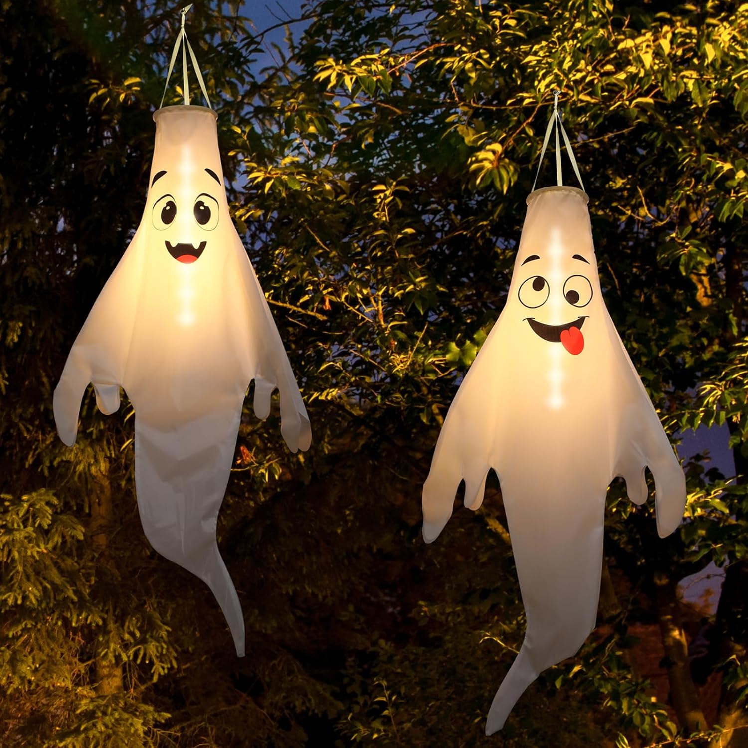 Amazon.com: Halloween Ghost Decorations Outdoor: with Timer, 2 Pcs Cute ...