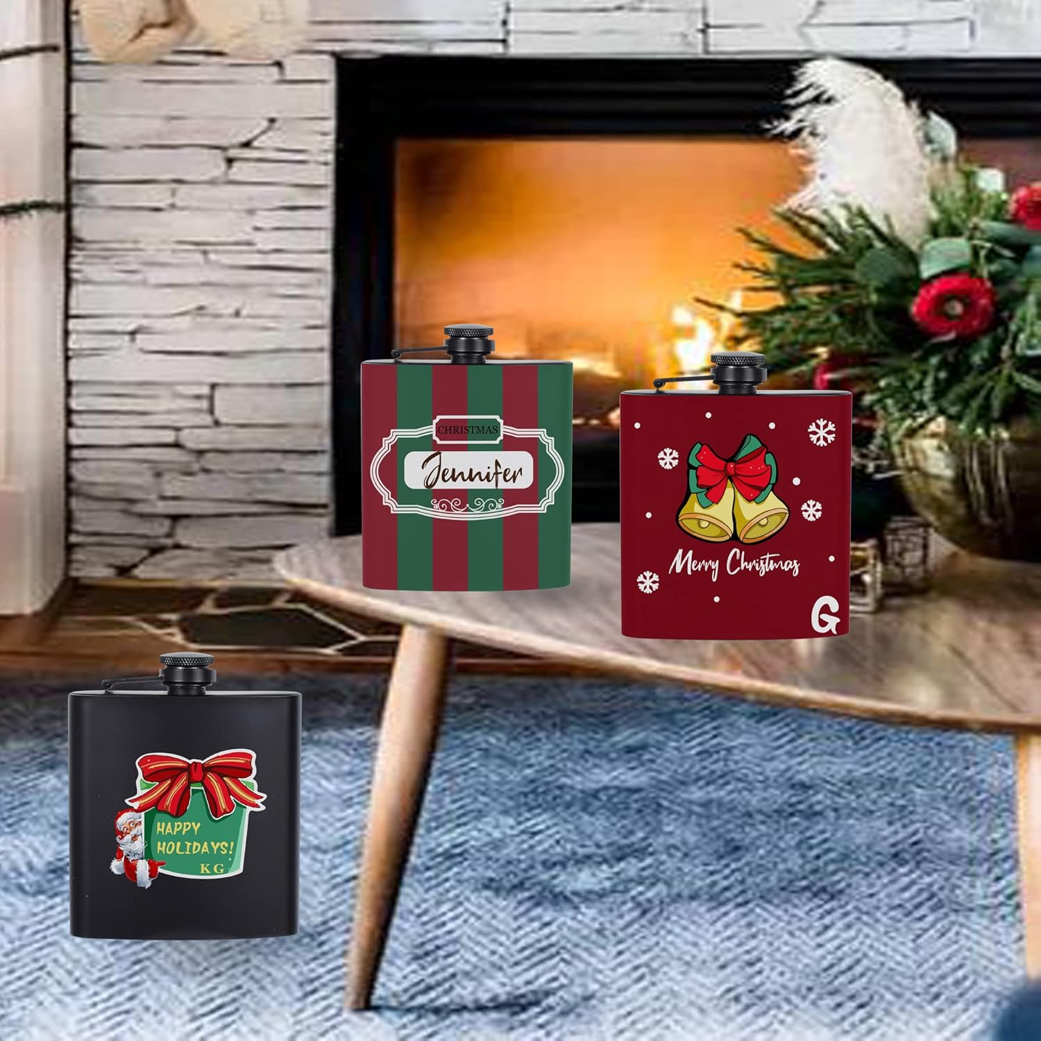 Amazon.com | Personalized 6 oz Christmas Hip Flask, Custom Christmas ...