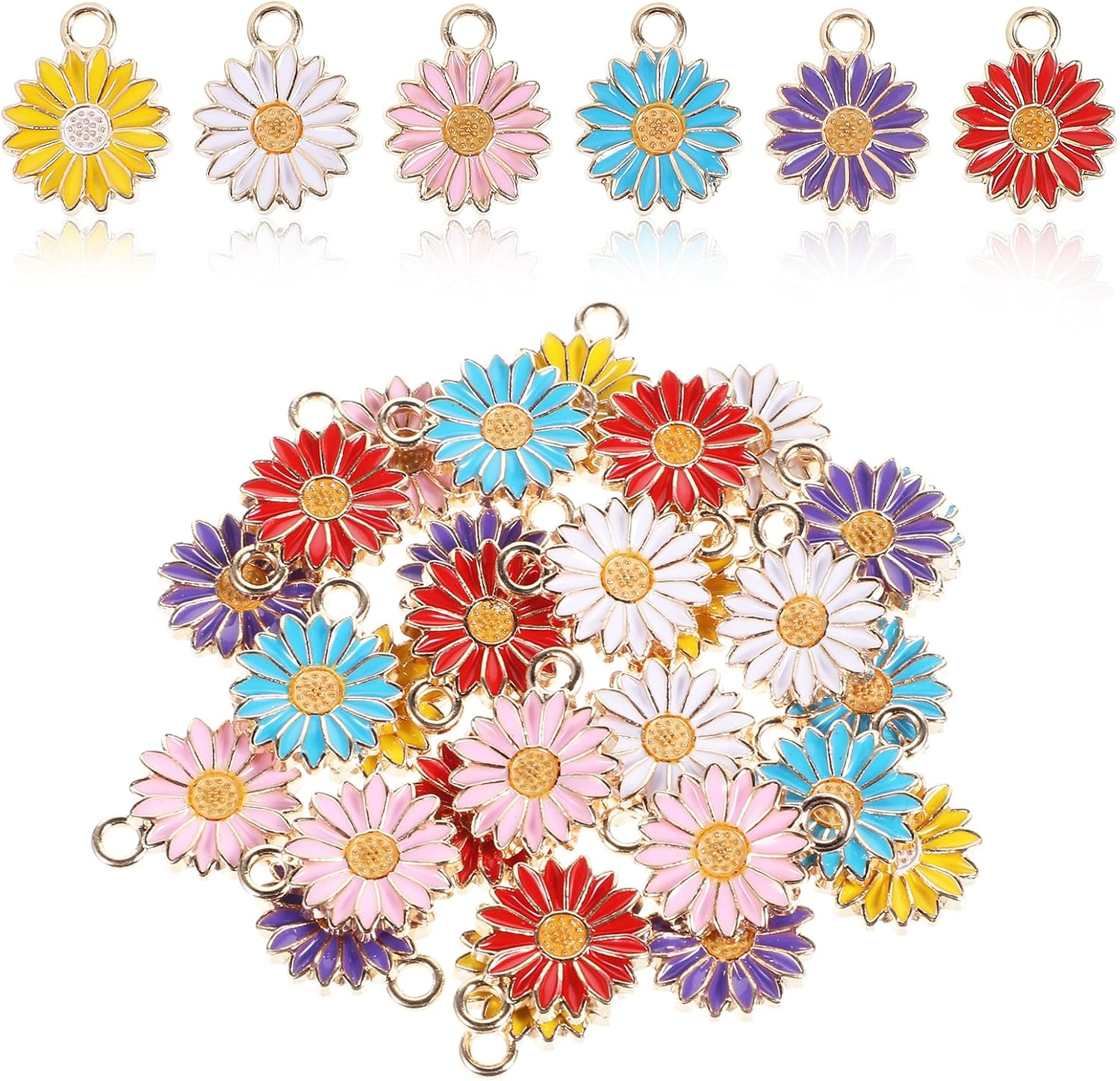 Amazon.com: QfwdfcTrenz 30 Pcs Alloy Enamel Flower Charms Sunflower ...