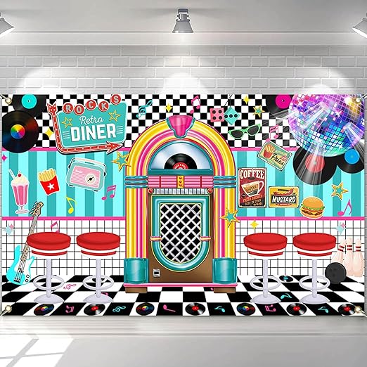 Avezano 50s Retro Diner Party Banner 50s Rock and Roll Diner Classic ...