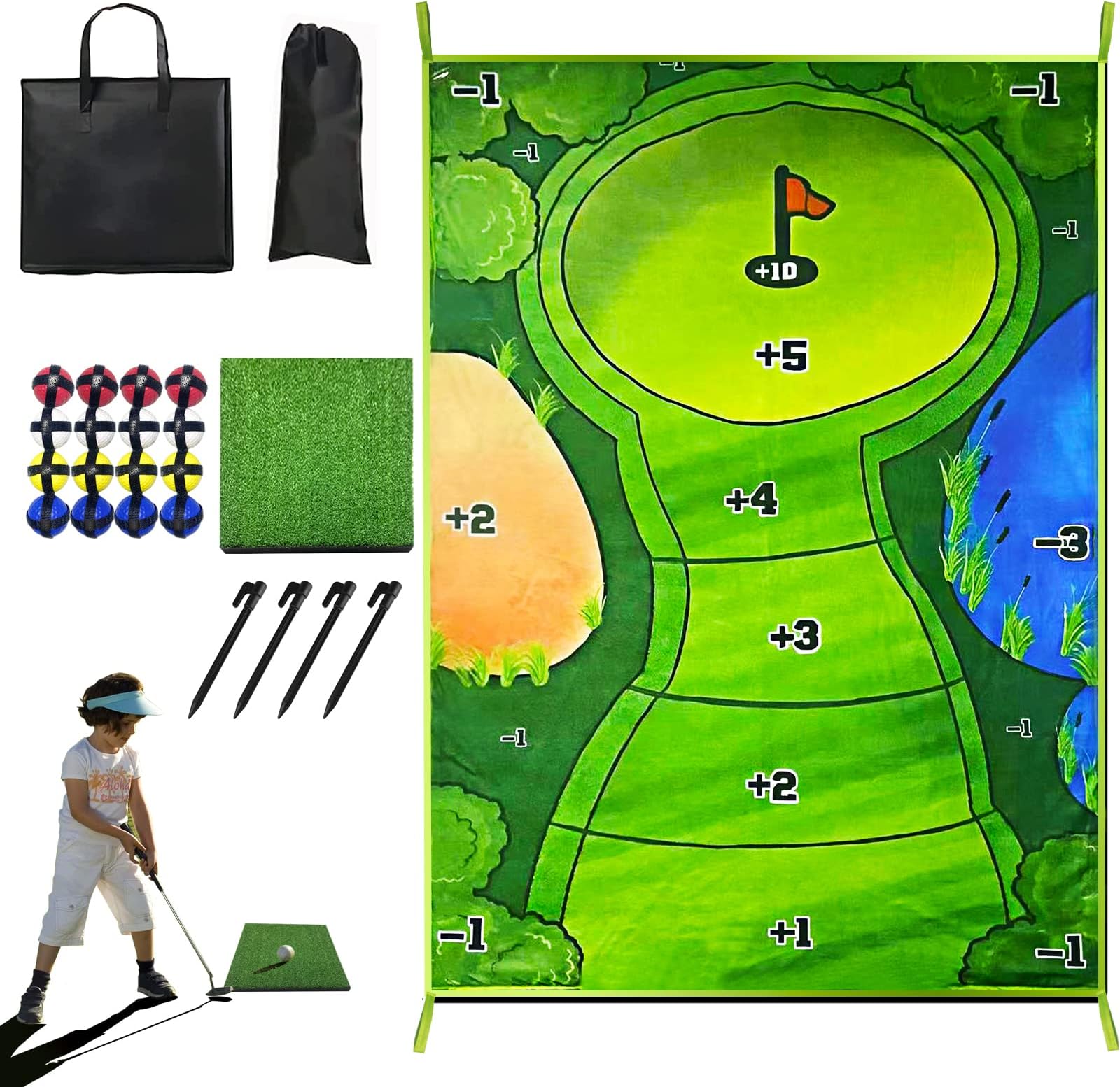 HCBZVV 10 set Casual Golf Game Set - 10 Includes 6x4 Ft Sticky Playing ...