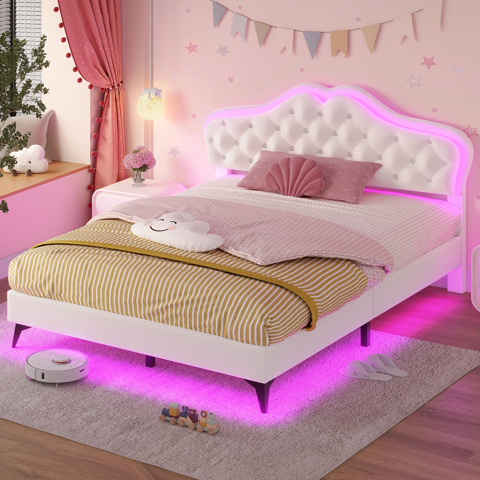 Amazon.com: ADORNEVE Queen Bed Frame with RGB LED Lights, Princess Bed ...