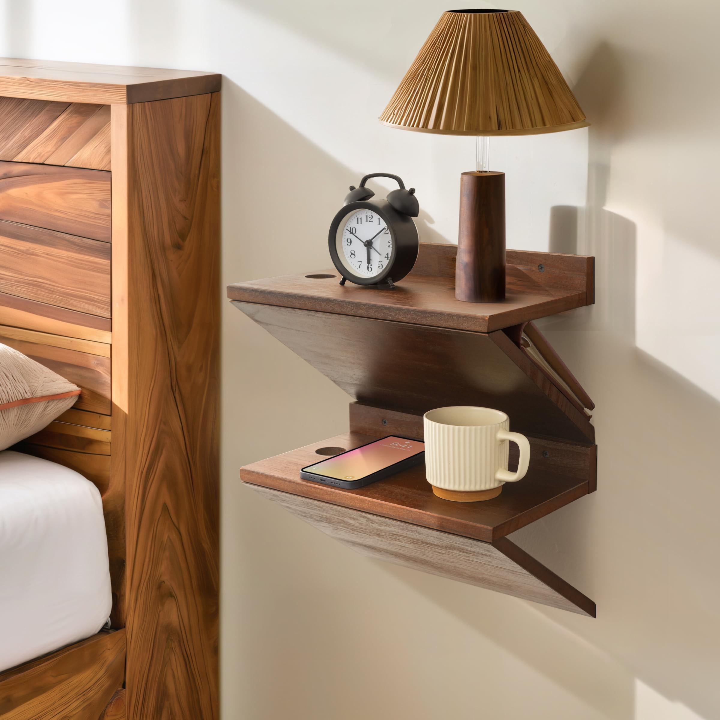 Amazon.com: Floating Nightstand, Wood Bedside Shelf Wall Mounted Set of ...