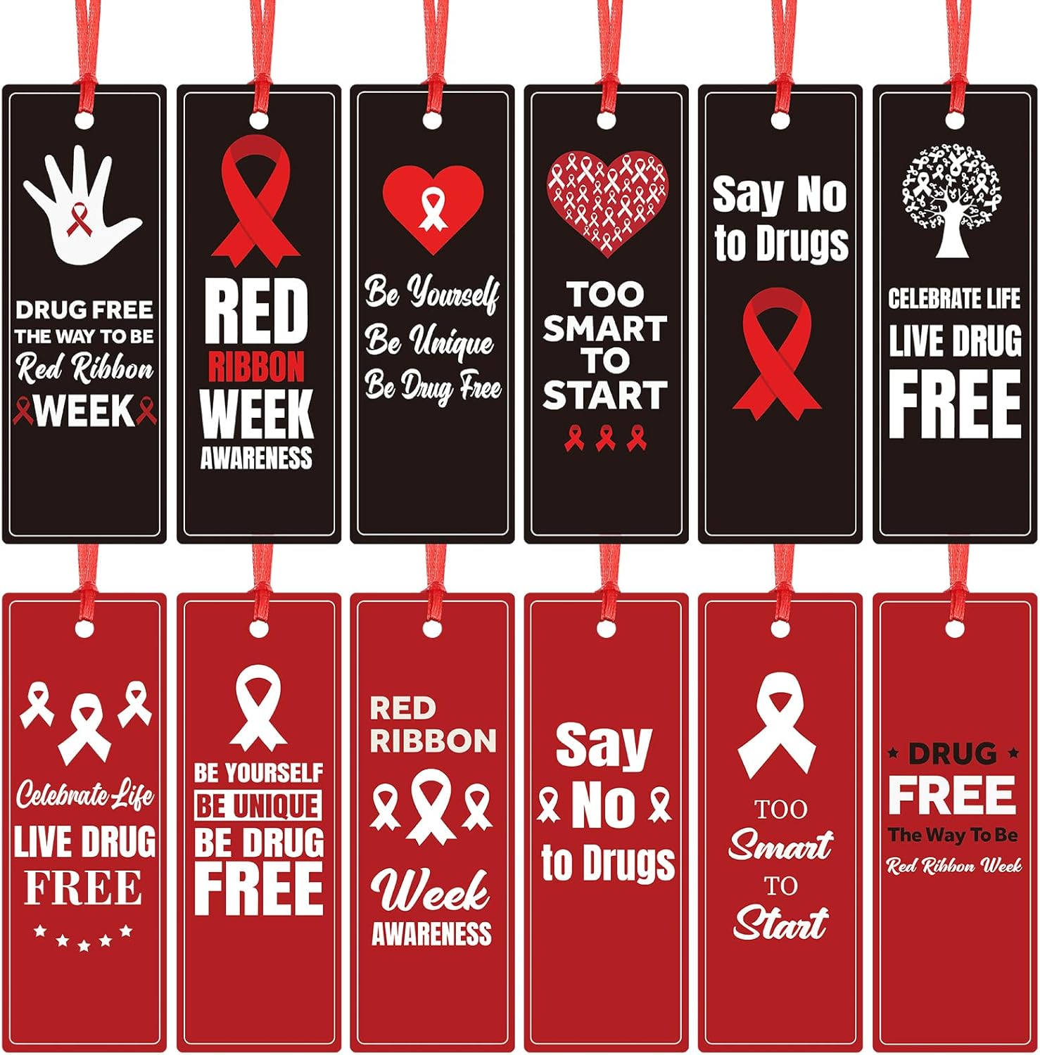 Amazon.com: Qilery 120 Pcs Red Ribbon Week Drug Free Bookmarks Red ...