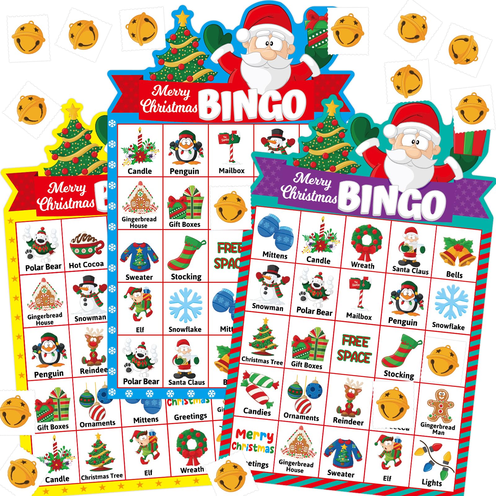 Amazon.com: Christmas Bingo Game 24 Players for Kids Die Cut Santa ...