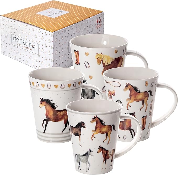 SPOTTED DOG GIFT COMPANY Mug Set of 4 Animal Coffee Mugs with Horse ...