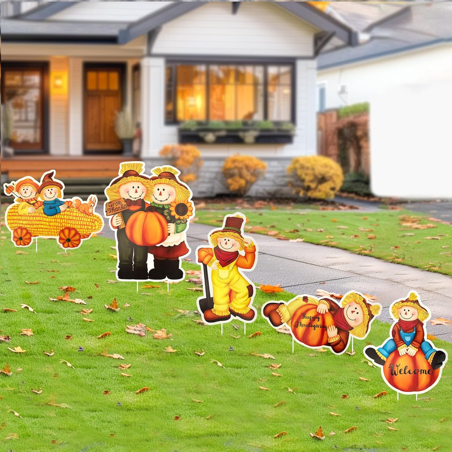 Amazon.com: Lecheme Thanksgiving Yard Signs 5 PCS Scarecrow Yard Sign ...