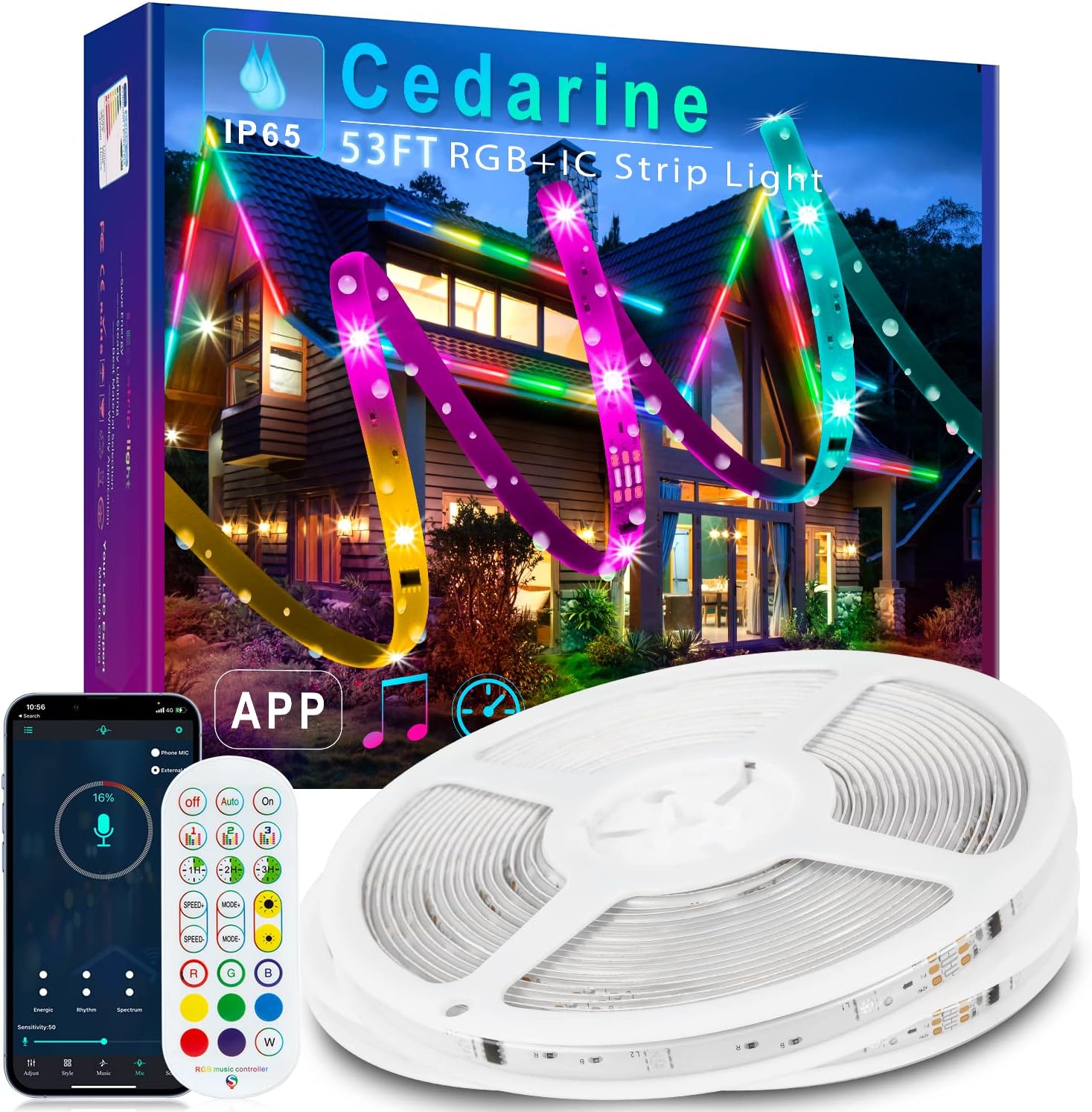 Cedarine 53FT Continuous RGB+IC Outdoor Led Strip Lights Waterproof ...