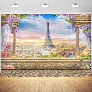 Amazon.com : 7x5ft Paris Backdrop Eiffel Tower Romantic Flowers ...