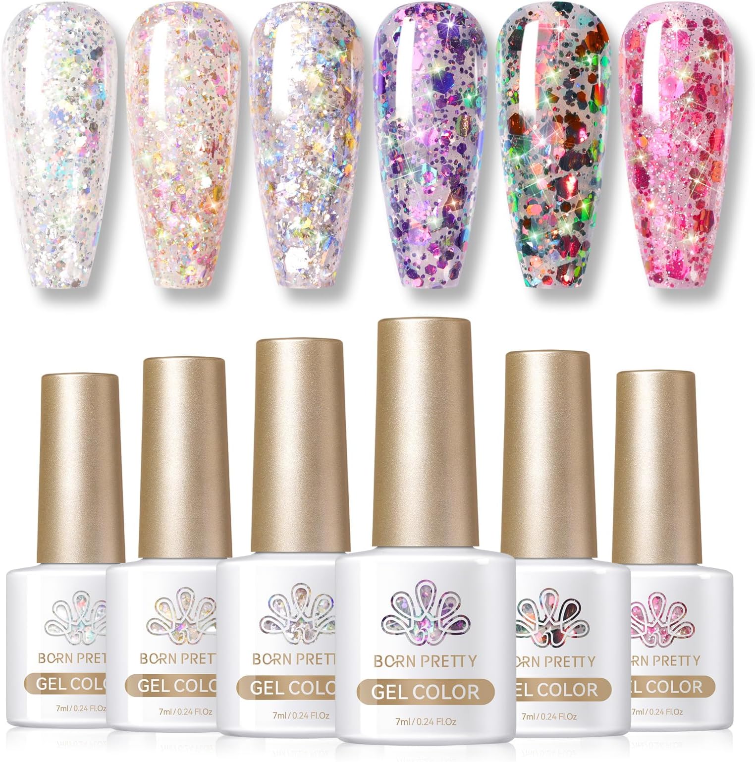 Amazon.com : Born Pretty Glitter Sequins Gel Nail Polish Sparkly Shiny ...
