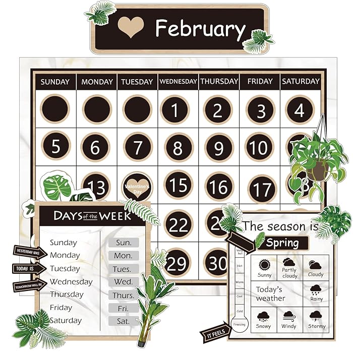 Buy Boho Greenery Calendar Bulletin Board Set Simply CTP Bulletin Board ...