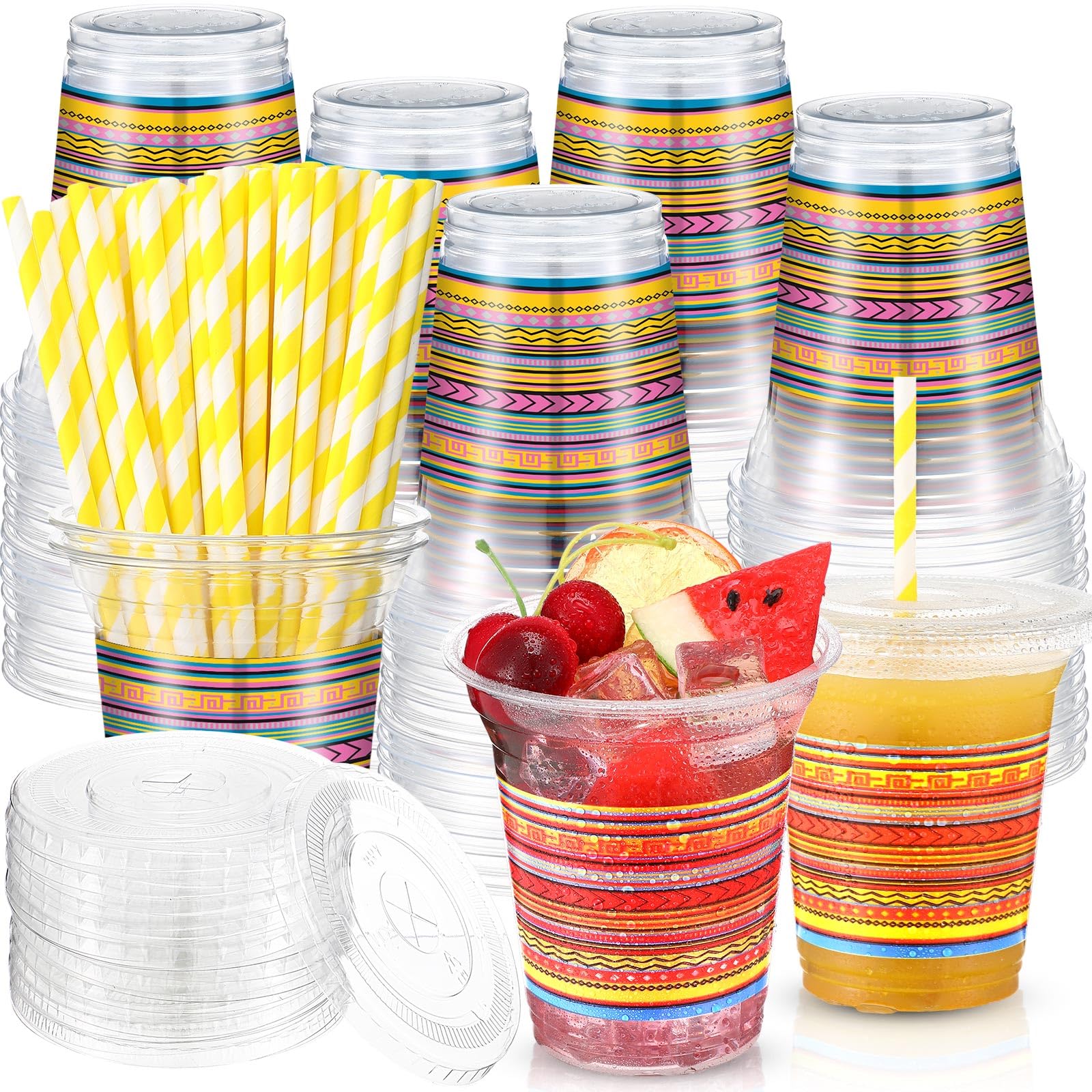 Amazon.com: Jingmore 50 Pack Fiesta Plastic Cups with Lids and Paper ...