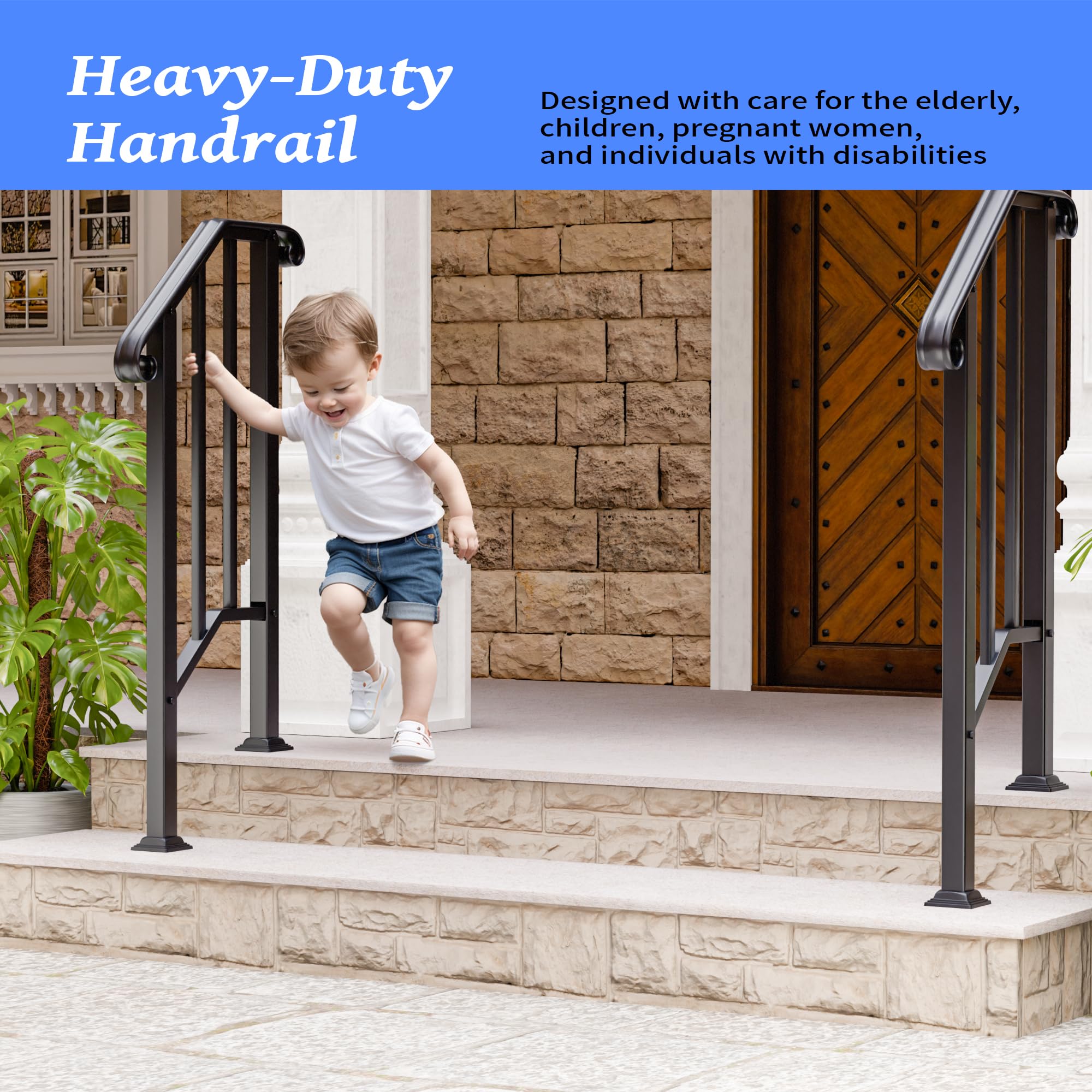 Snapklik.com : 2 Pack 2 Step Handrails For Outdoor Steps, Wrought Iron ...