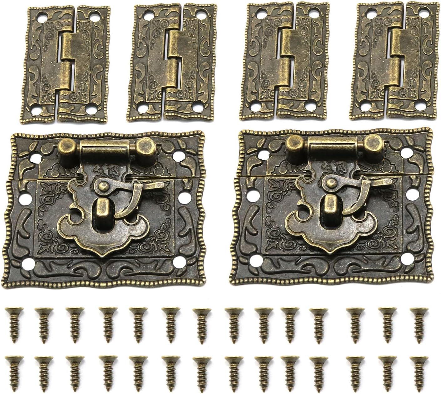2 Sets Mini Bronze Antique Hasp Latch Buckle and Rectangle Hinge with ...