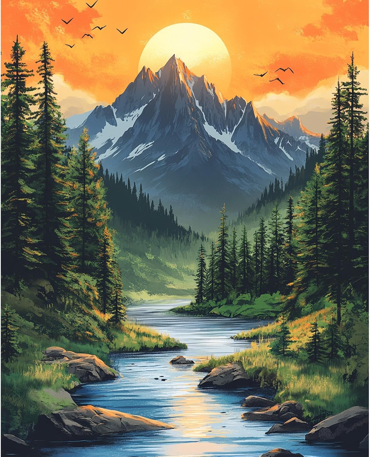 Amazon.com: Mountain Paint by Numbers Kit for Adults Beginner Sunset ...