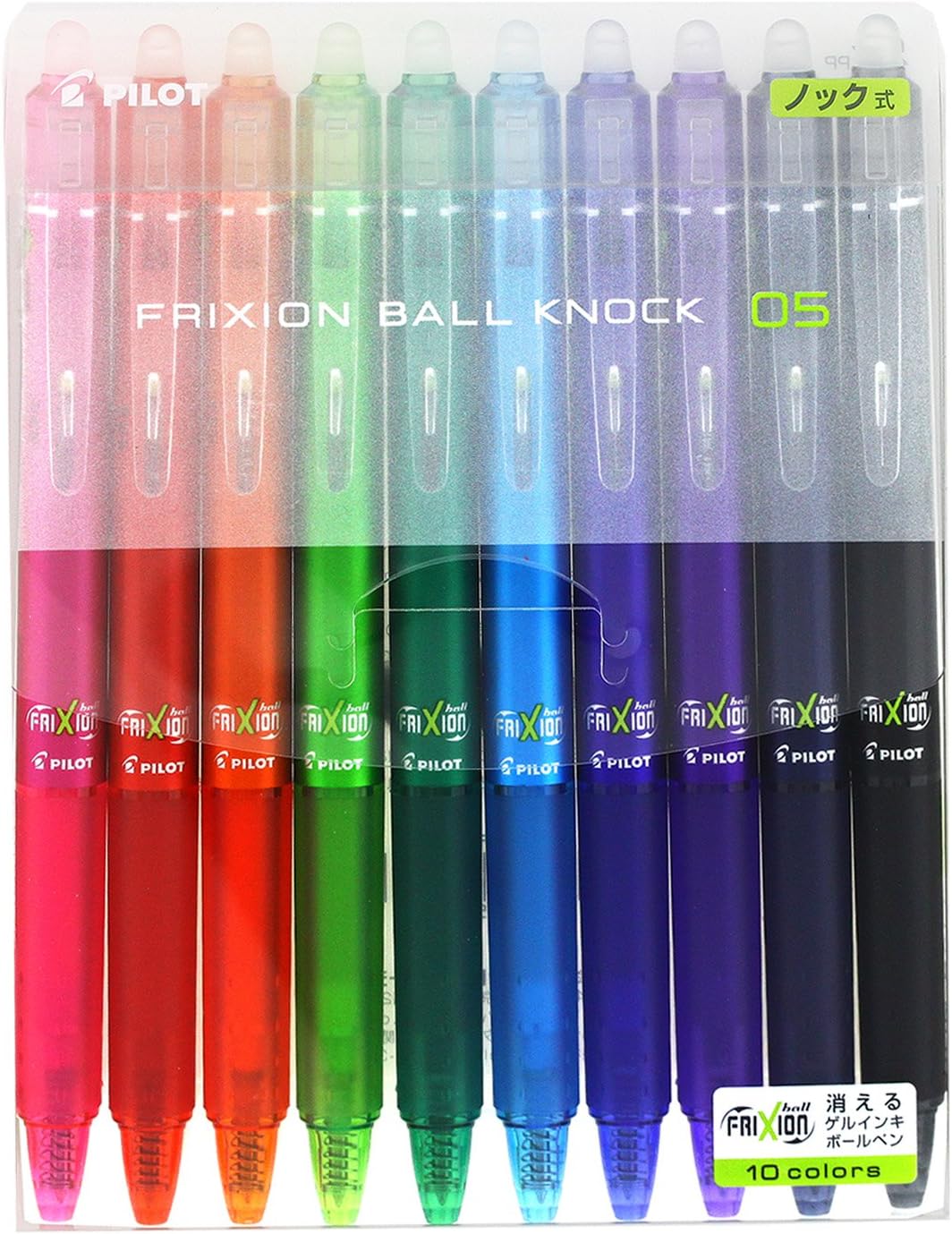 Pilot Frixion Ball Knock Retractable Gel Ink Pen, 0.5mm, 10 Colors ...