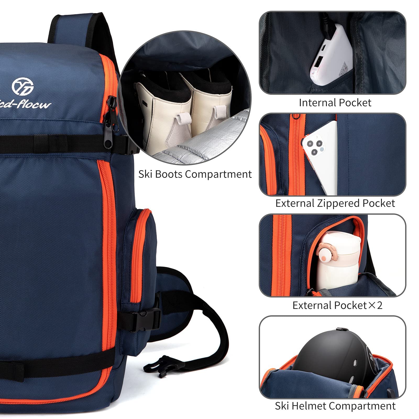 Snapklik.com : YCD-FLOCW Ski Boot Bag Backpack, 50L Large Capacity ...
