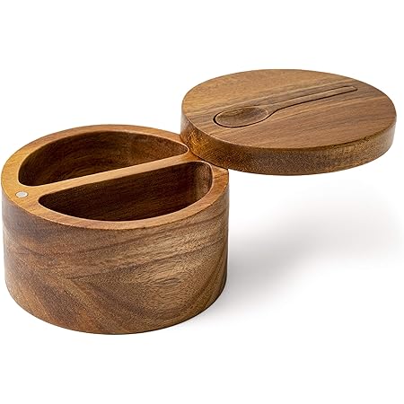 Amazon.com | DGYLL Salt dish, Acacia wood salt cellar with lid and ...
