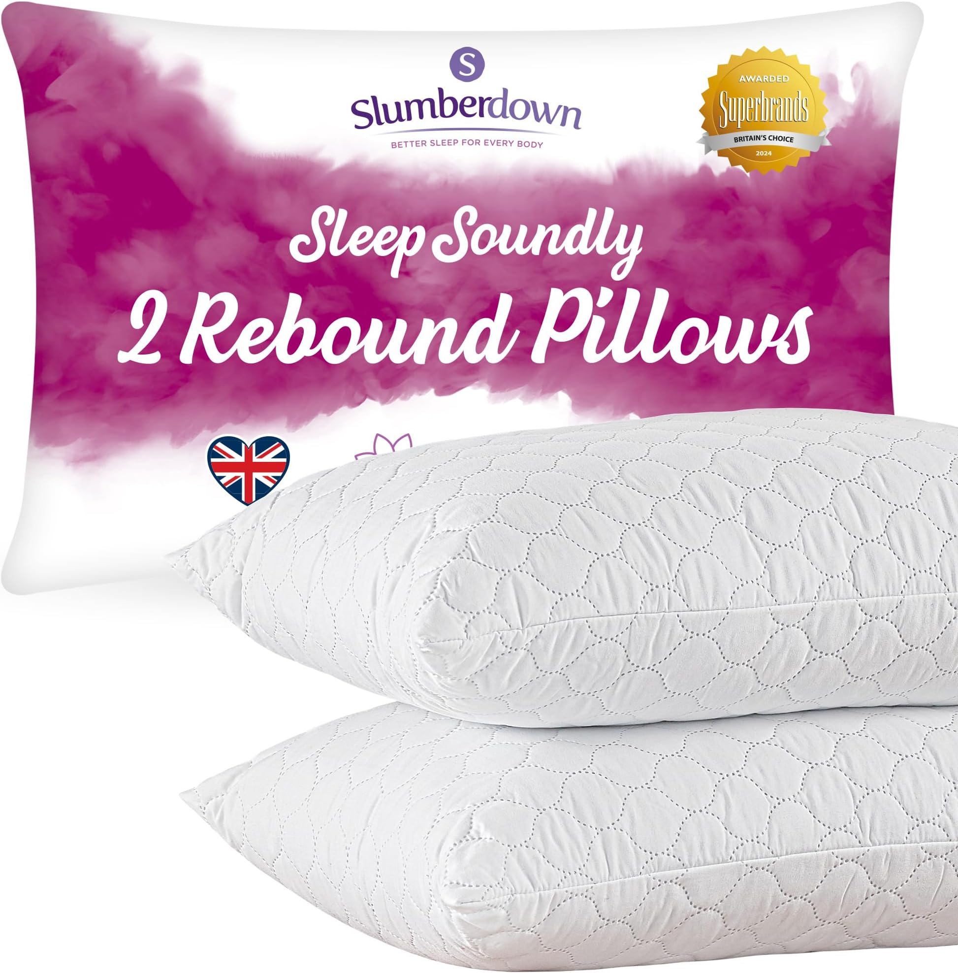 Slumberdown Hotel Quality Pillows 4 Pack - Bouncy Firm Support Side ...