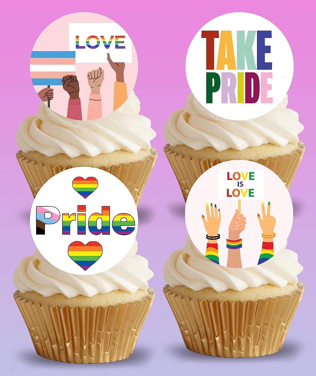 24 x Pre-Cut Pride 1 Edible Stand up Wafer/Rice Paper Cupcake Cake ...
