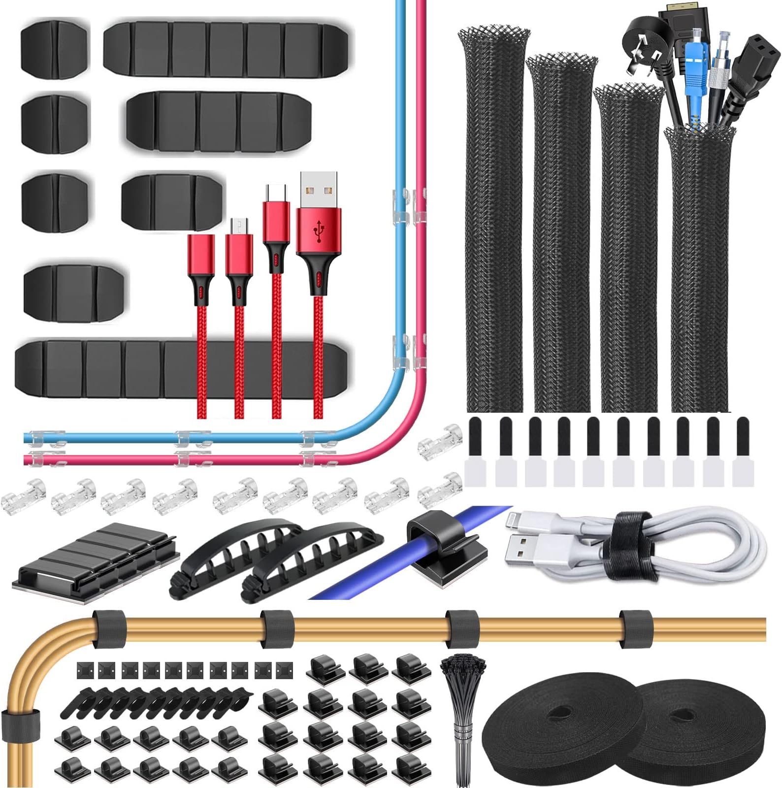 Amazon.com: Cord Management Organizer Kit 6 Cable Sleeve Split with,50 ...