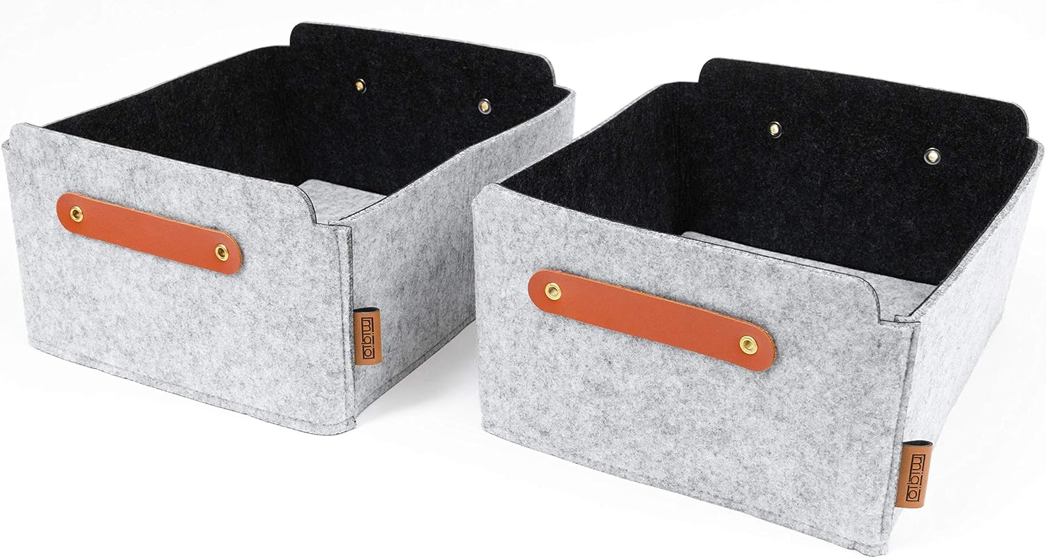 MIQIO Set of 2 Small Light Grey Rectangular Felt Storage Boxes : Amazon ...