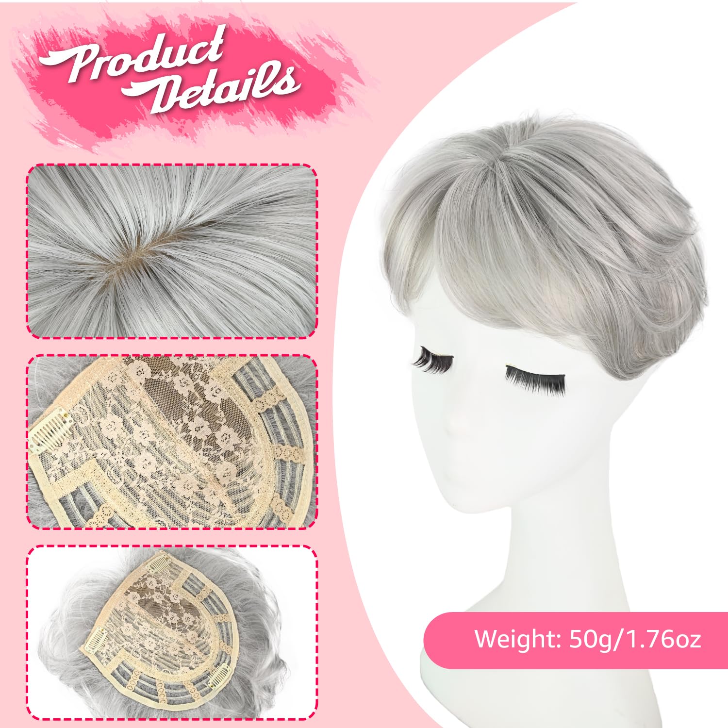 Adancyler Pixie Cut Hair Toppers for Women Short Siler Gray Hair ...
