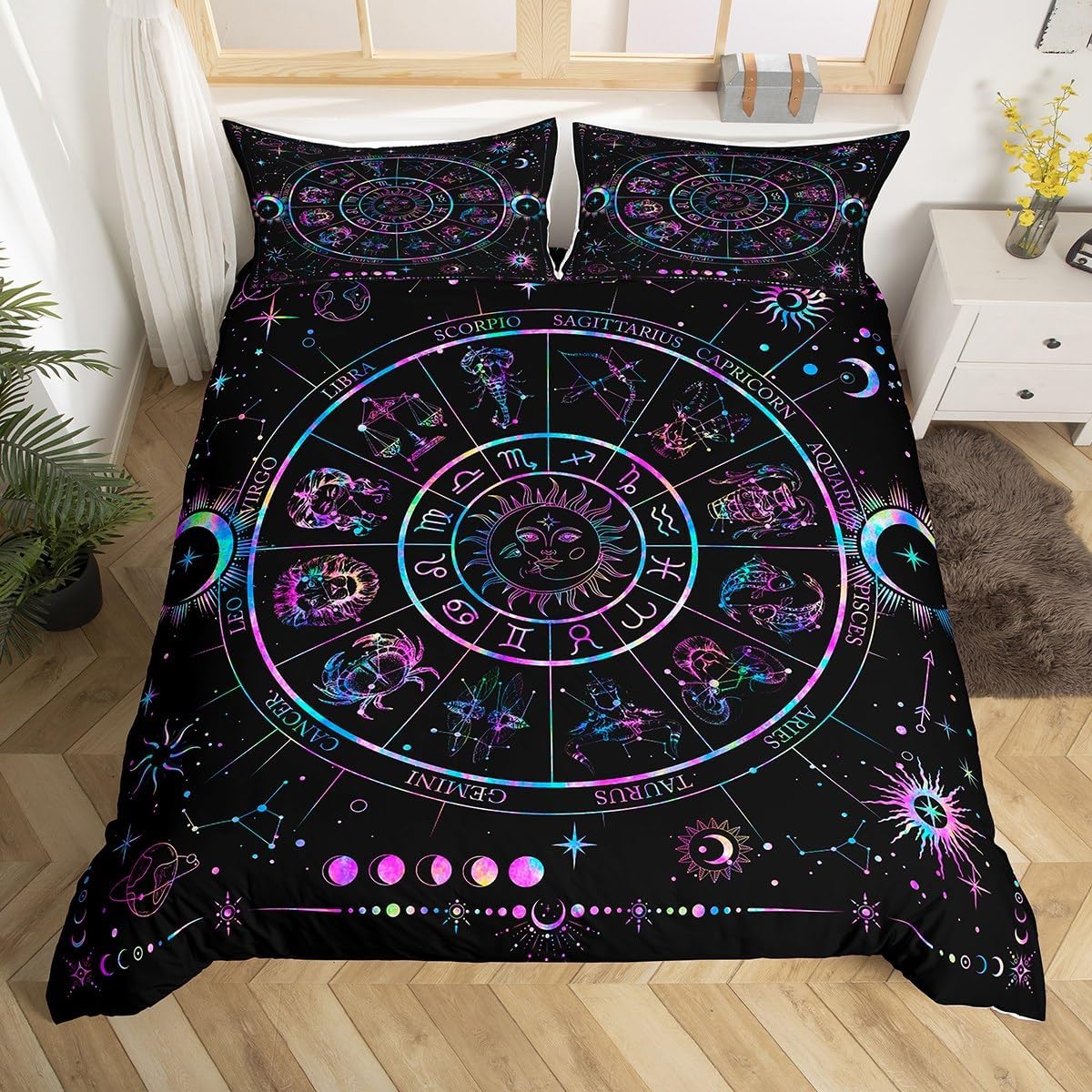 Amazon.com: Sun and Moon Duvet Cover Set Queen Size,Starry Galaxy ...