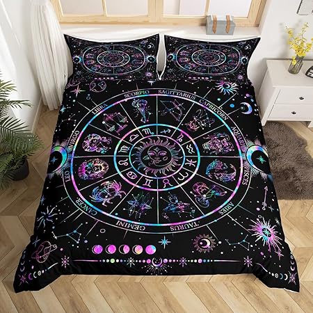 Amazon.com: Sun and Moon Duvet Cover Set Queen Size,Starry Galaxy ...